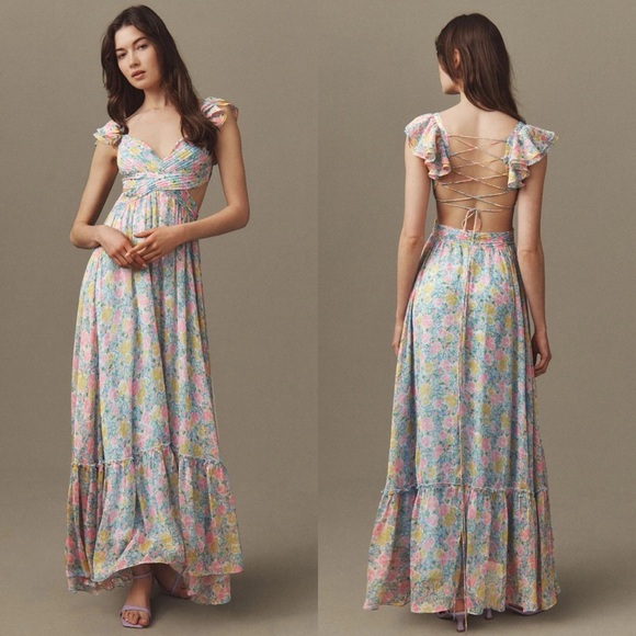 Astr | Dresses | New Astr Primrose Floral Lace Up Cutout Maxi Dress ...